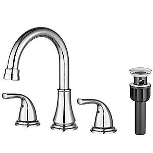 Cinwiny Widespread Bathroom Faucet for Sink 3 Hole 8 inch Deck Mounted Vanity Faucet 2 Handles Bathroom Sink Faucet with Pop up Drain,Polish Chrome,C-Handle