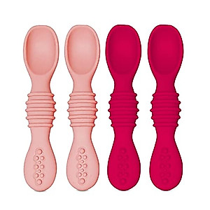 Silicone Baby Spoons for Baby Led Weaning 4-Pack, First Stage Baby Feeding Spoon Set Gum Friendly BPA Lead Phthalate and Plastic Free, Great Gift Set (Pink)