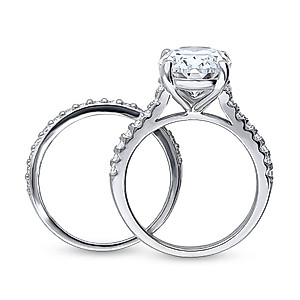 BERRICLE Sterling Silver Solitaire Wedding Engagement Rings 5.5 Carat Oval Cut Cubic Zirconia CZ Ring Set for Women, Rhodium Plated Size 6.5