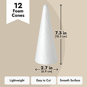 12 Pack Foam Tree Cones for DIY Crafts, Bulk for DIY Christmas Gnomes, Holiday Decor (2.87 x 7.25 In)