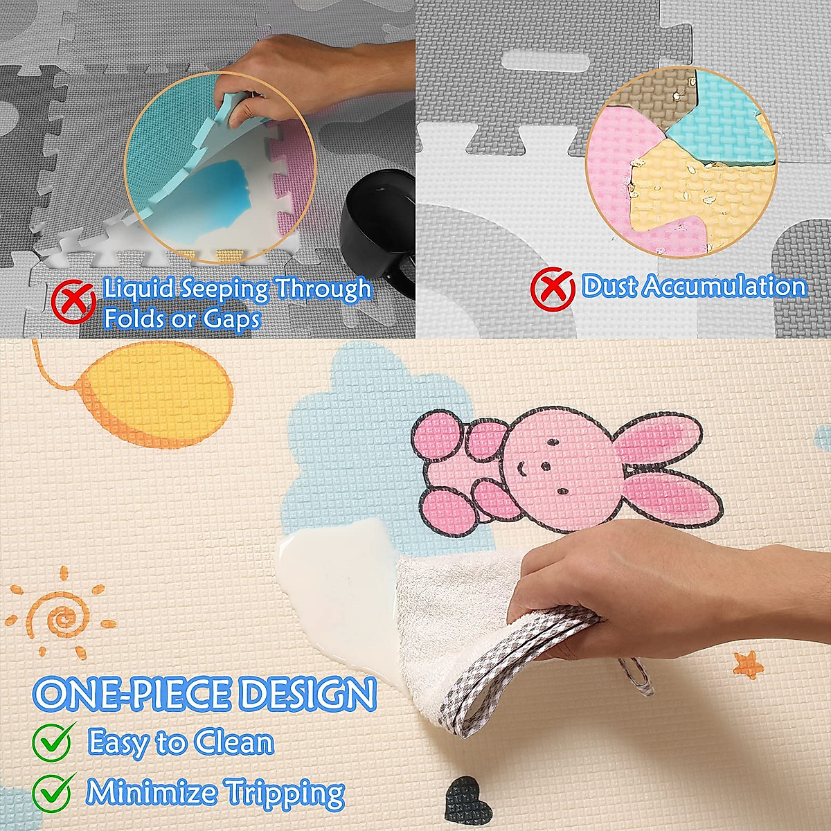 Bubbtots Baby Play Mat, Large and Reversible Waterproof Padded Foam Playmat for Babies and Toddlers, Animals and Nature, 69"x59"x0.6"