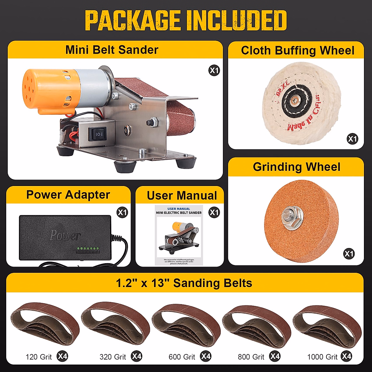 NuoDunco 3-In-1 Mini Belt Sander - 15 Degree Knife Sharpener Electric Bench Grinder Sanding Machine, 7 Adjustable Speed Buffer Polisher for Metal Wood DIY Handcraft, Tool & Knife Sharpening (Plus Kit)