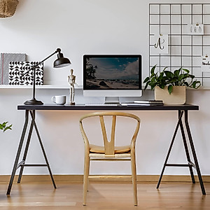 Forsho Set of 2 Solid Wood Wishbone Dining Chair with PU Soft Seat Cushion,Mid-Century Y Back Weave Dining Chair（Ash Wood - Black + Natural Cord + Cushion）