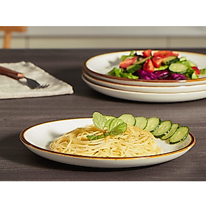 ONEMORE 10.5 inch Dinner Plates and 30 oz Pasta Bowls Bundle, Microwave, Oven and Dishwasher Safe, Creamy White