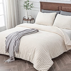 BEDELITE Fleece King Comforter Set -Super Soft & Warm Fluffy White Bedding, Luxury Fuzzy Heavy Bed Set for Winter with 2 Pillow Cases