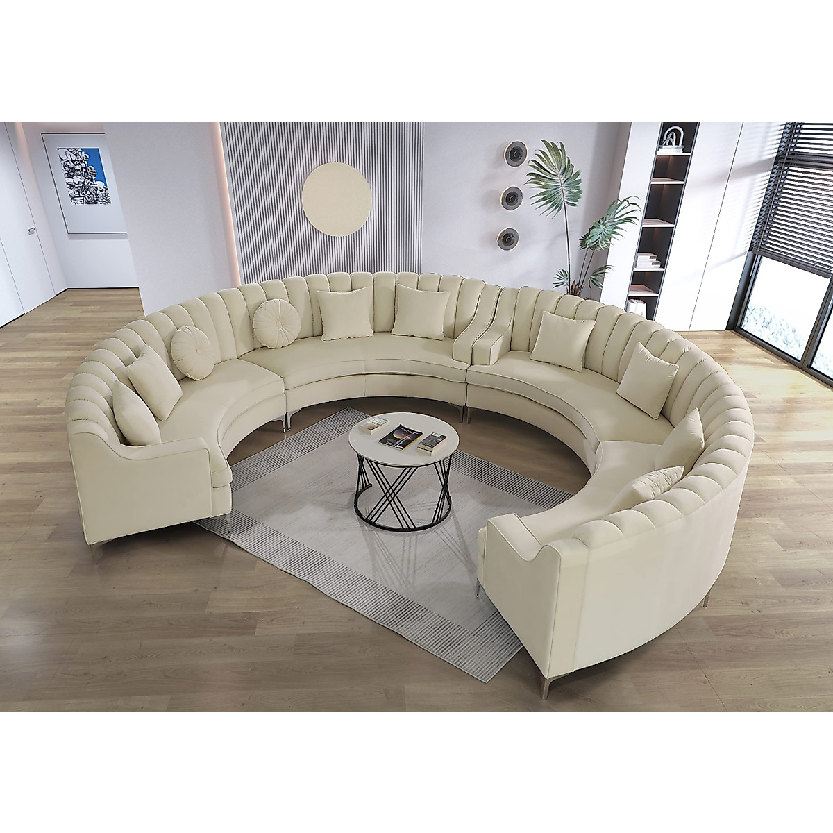 Legend Vansen Velvet Curved Sofa Sectional, Cream