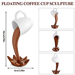 Jetec Floating Coffee Cup Sculpture Decoration Spilling Coffee Cup Sculpture Plastic Pouring Coffee Mugs Pouring Splash Coffee Cup Kitchen Decor for Family Friend Coffee Lover (Brown)