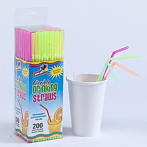 Party Dimensions 200 Count Flexible Multi-Colored Straws, Neon