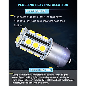 UNXMRFF 1156 LED Bulb White Super Bright 1073 1003 BA15S 7506 1141 LED Bulbs 5050 18-SMD Replacement for 12V RV Interior Ceiling Dome Light/Travel Trailer/Boat Indoor/Camper Light Bulbs (Pack of 6)