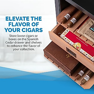 NewAir Electric Cigar Humidor Wineador | 250 Count | Stainless Steel Cooler with Opti-Temp Heating, Cooling Function 54-74F, and Spanish Cedar Shelves NCH250SS01