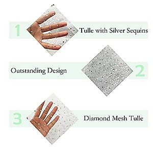 White Glitter Tulle Fabric Rolls 63 inch by 5 Yards Sequin Tulle Netting Fabric for Tutu Skirt Sewing DIY Crafts Wedding Birthday Baby Shower