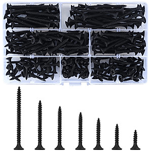 YOUYIDUN - 220 Pieces Black Wood Screws Assortment Kit, Phillips Drive Truss Head Flat Head Self-Tapping Screws, Carbon Steel Screws for Wood, M3.5 x (16/20/25/30/35/40/50) mm