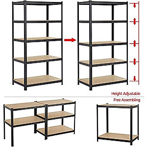 Metal Storage Rack 4-Tier Adjustable Shelves, Black Steel Garage Storage Shelves 2000lbs Total Capacity, 63" Height x 31" Width x 16" Depth