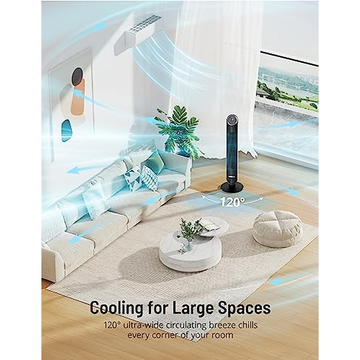 PARIS RHÔNE Tower Fan, 42” Bladeless Fan, 120° Oscillating Fan, 24 dB Quiet DC Motor, 12 Speeds, 4 Modes, Dustproof Mesh Filter, 12H Timer, Standing Fan with Remote for Bedroom, Home, Office