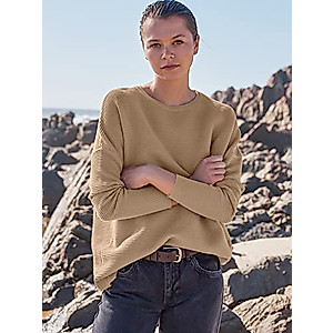ANRABESS Women's Oversized Crewneck Sweaters Long Batwing Sleeve Ribbed Slouchy Casual Jumper with Slit Pullover Top Fashion 2023 Fall Winter 725shenxing-L Khaki