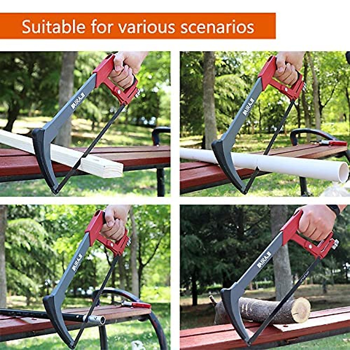 AIRAJ 12 inch Adjustable Hacksaw Frame Set,Tools High-Tension Hacksaw,with 10 Hacksaw Blades,Suitable for Gardeners,PVC Pipes,Metal Pipes,Wood Saws.