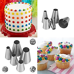 Hendiy 5 psc/set Large Round Piping Tip, Stainless Steel Professional Baking Decoration Tools for Cake Cookies Decorating,Pastry Fondant