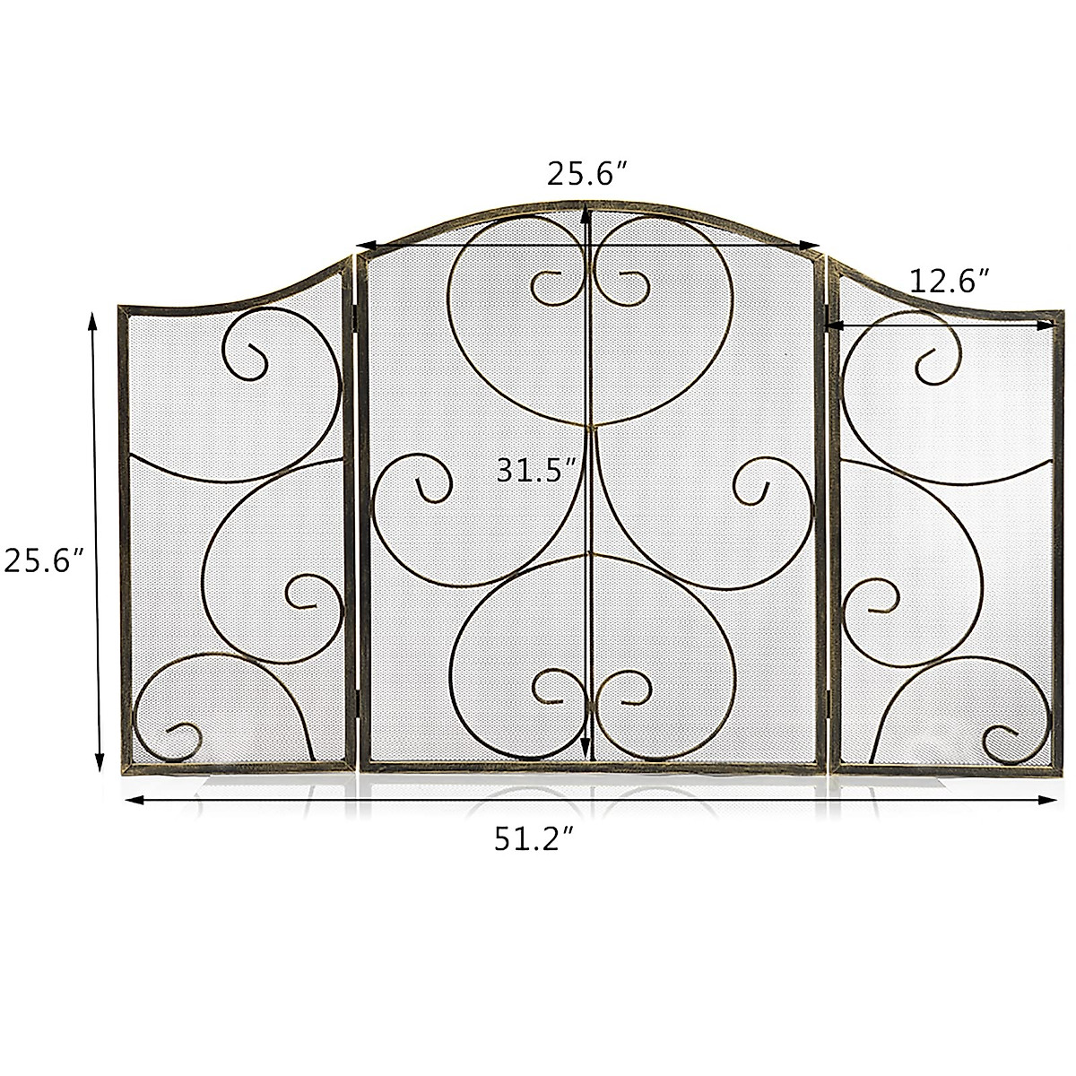 DOEWORKS 3 Panel Heavy Duty Fireplace Screen Safety Fire Place Fence Spark Guard Cover Bronze