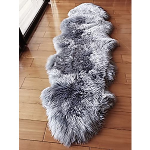 Starose New Zealand Double Pelts Sheepskin Rug Light Gray Floor Area Rug Lambskin Runner 78"x28"