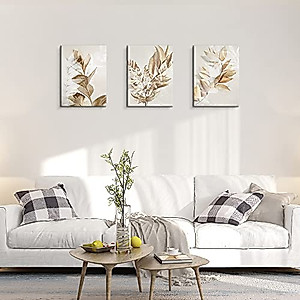 ARTINME Set of 3 Morden Gold Leaf Prints Wall Art, White Flower Gold Leaf Canvas Prints on Canvas Artwork for Dinning Room Bedroom Living Room 12 * 16 inch