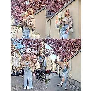 Bianstore Women's Cropped Trench Coat Fashion Long Sleeve Belted Jacket Outerwear(Khaki-XL)