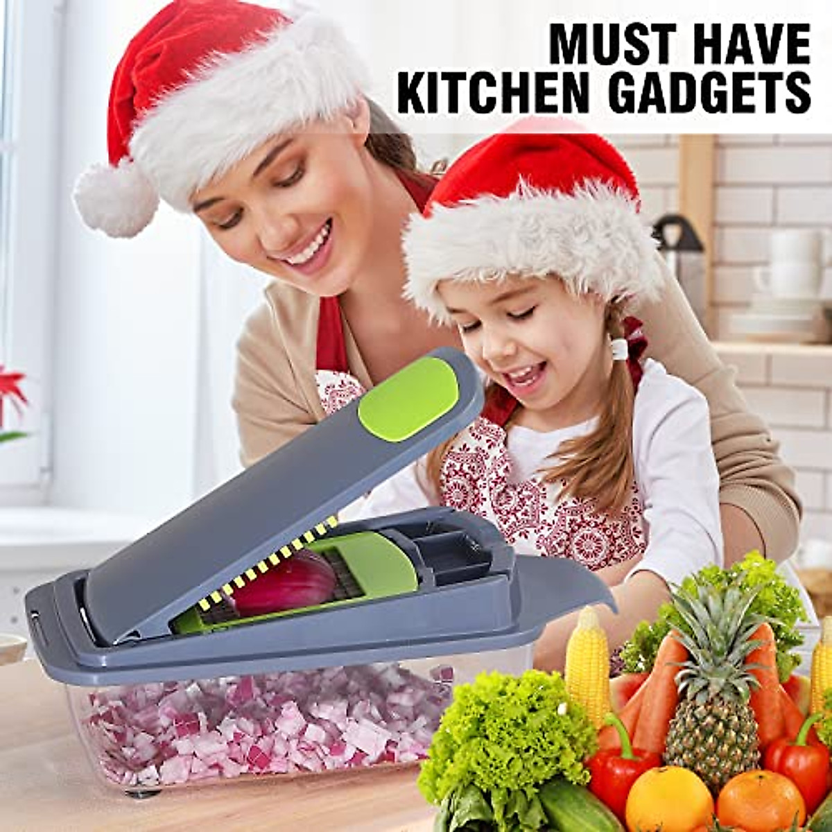 Vegetable Chopper, Heavy Duty Onion Chopper with Container, Dishwasher Safe Veggie Chopper, 4 Blade Food Chopper Dicer Cutter