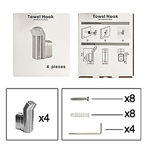 W AWESTEE Bathroom Towel Coat Robe Hook Holder 4 PCS SUS 304 Stainless Steel Silver Wall Mounted Heavy Duty