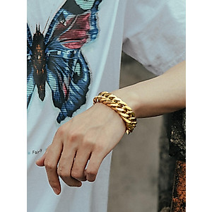 Richsteel Men and Women Sturdy Curb Cuban Link Chain Bracelet Gold Plated 316L Stainless Steel Jewelry