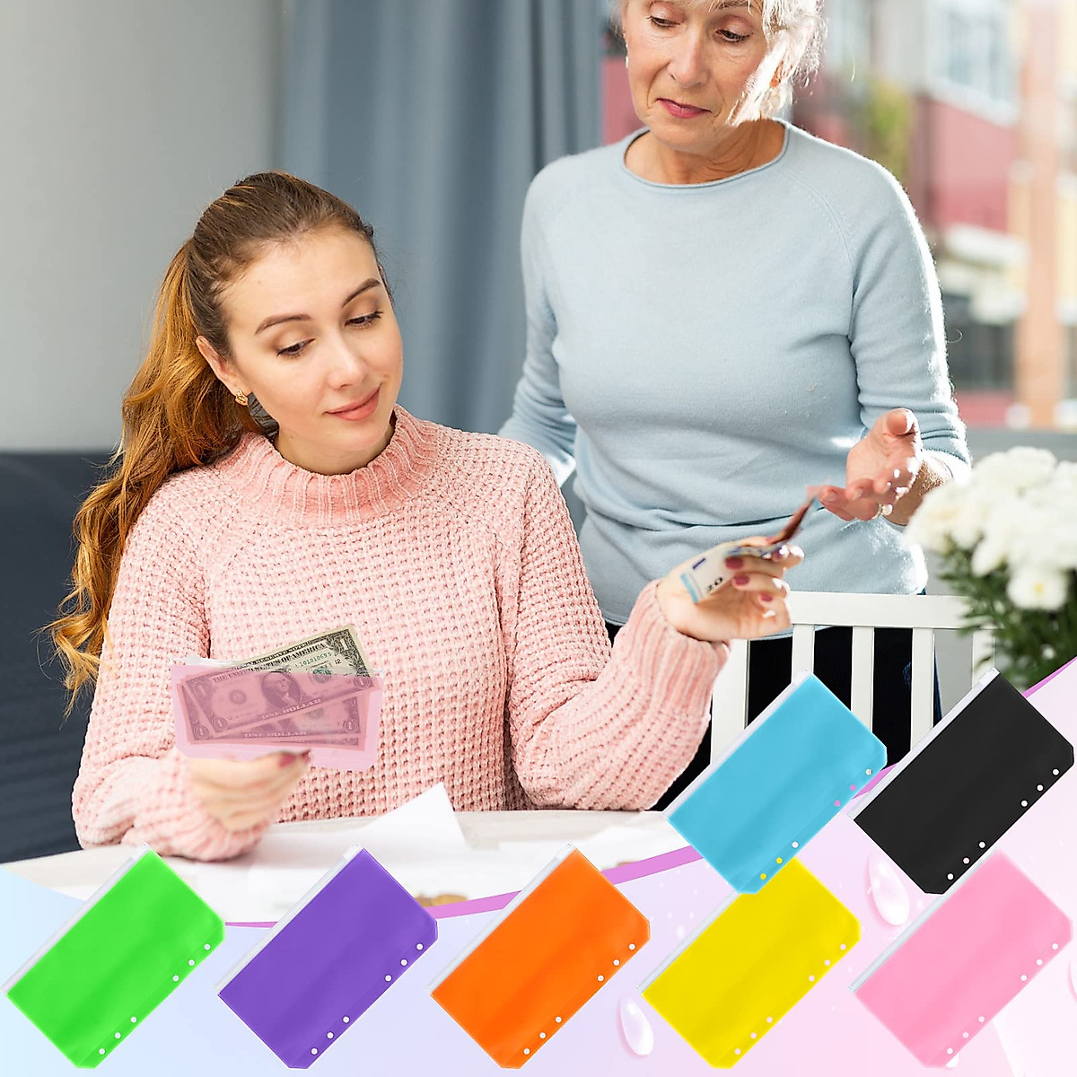 Sherr 84 Pcs A6 Binder Pockets Multicolor 6 Holes Budget Cash Envelopes with Zipper Waterproof A6 Planner Inserts Budget Binder Envelopes PVC Document Pouch Filing Bags for 6 Ring Binder Notebook