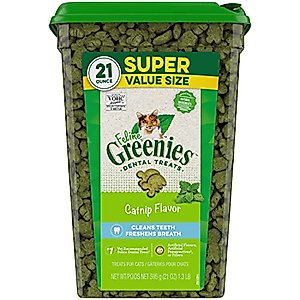 FELINE GREENIES Natural Dental Care Cat Treats Catnip Flavor, 21 oz. Tub