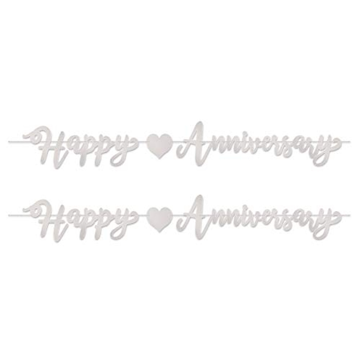 Beistle Foil Happy Anniversary Streamers 2 Piece, 7.5" x 6', Silver