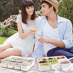 Snackle Box Container, Divided Serving Tray with Lid and Handle, Dishwasher Safe Fruit Storage Containers, Candy and Nuts Organizer, Snackle Charcuterie Boxes for Travel, Party and Picnic, Clear