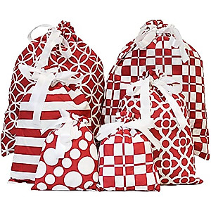 JOYIN 6 PCS Christmas Fabric Gift Bags for Party Favors, Holiday Gift Giving, Goody Bags, Holiday Presents Décor, Giant Gifts Decorations (red)