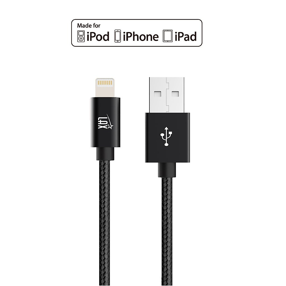 LAX iPhone Charger Lightning Cable - MFi Certified Durable Braided Apple Lightning USB Cord for iPhone 11/11 Pro Max/XS Max/X/iPad, iPod & More