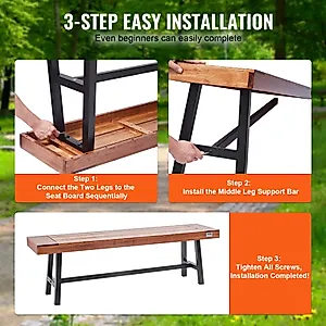 VEVOR Wood Outdoor Bench, 3-Person Garden Bench, 500 lbs Load Capacity,Weatherproof Never Rot Patio Bench for Garden, Park, Yard, Front Porch-63