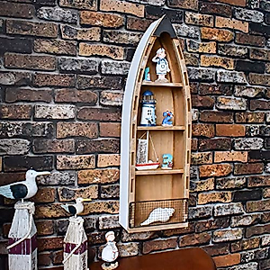 Wood Boat Shelf Standing Boat Decor, Decorative Bookshelf Boat Shelves Nautical Wall Hanging Boat for Beach Theme Bathroom Living Room Baby Nursery Floor Tabletop Coastal Farmhouse Lake House Decor