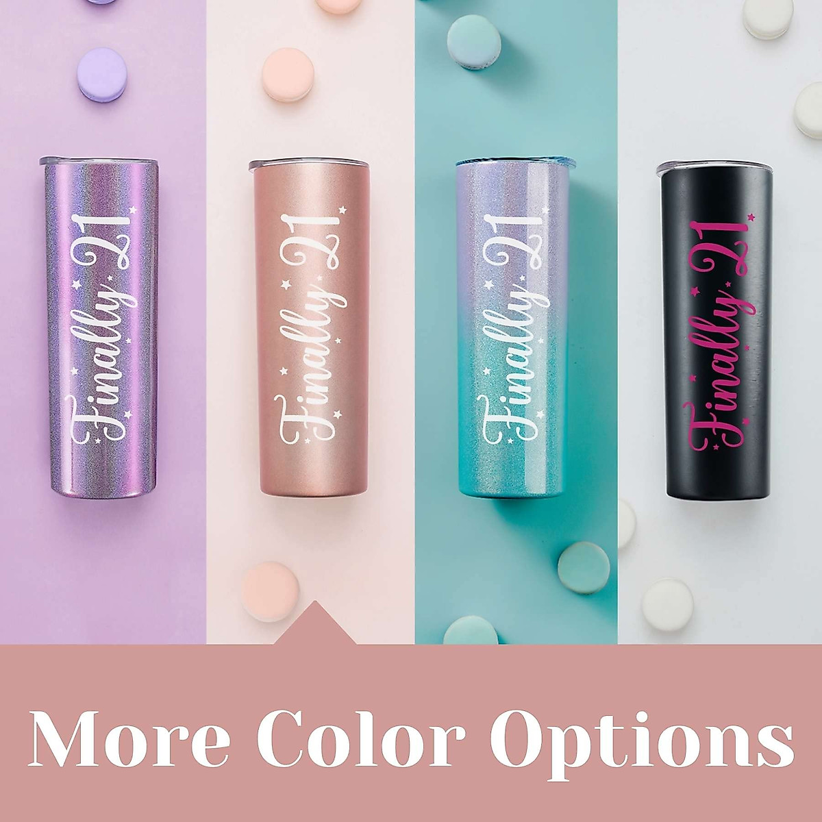 Onebttl 21st Birthday Gifts for Women, Girl, Her - Finally 21-20oz/590ml Stainless Steel Insulated Tumbler with Straw, Lid, Message Card - (Rose Gold)