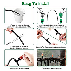 MIXC 1/4-inch Mist Irrigation Kits Accessories Plant Watering System with 50ft 1/4” Blank Distribution Tubing Hose, 20pcs Misters, 39pcs Barbed Fittings, Support Stakes, Quick Adapter, Model: GG0B
