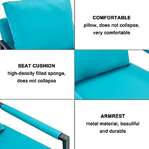 LKTART Accent Chair with Durable Square Metal Frame Cushion Single Sofa Chair Mid Century Modern Reading Comfy Lounge Chair Upholstered Armchair for Living Room Bedroom Office Blue