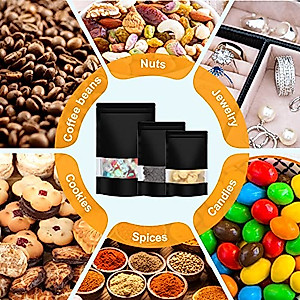 Estune 300 Pieces Matte Mylar Bags with Clear Front Window 3 Sizes Resealable Bags Stand up Sealable Bags for Packaging Pouch for Food Sample Snack Jewelry Storage, 3.5 x5, 4 x6 , 4.7 x7.9 (White)