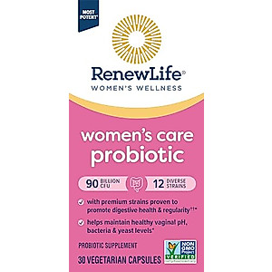 Renew Life Women's Probiotic Capsules, Supports pH Balance for Women, Vaginal, Urinary, Digestive and Immune Health, L. Rhamnosus GG, Dairy, Soy and Gluten-Free, 90 Billion CFU - 30 Ct