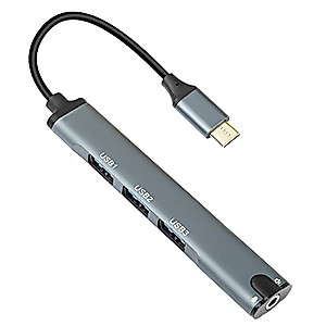 QIANRENON USB C Docking Station, USB 3.0 Hub with 3.5mm Audio Headphone + Microphone Jack Hub Digital & Audio Hub USB C 3.0 Multiport OTG Allocator for Computer Smart Phone