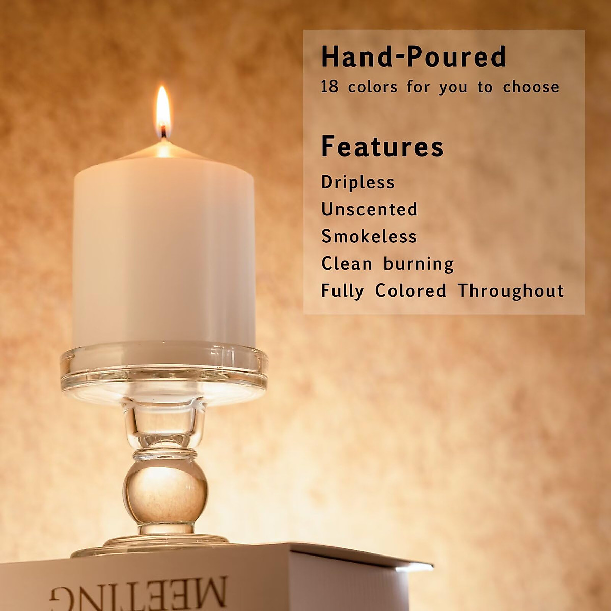 MOZEAL 3" x 8" Hand-Poured Unscented Candles,Large White Pillar Candles Set of 2,No Drip,Approx 120 Hours Long Burning,Wedding,Dinner,Christmas and Home Decor（3 Inch Diameter 8 Inch Height）