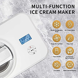 ZAFRO Ice Cream Maker 1.5qt No Pre-freezing,Electric Automatic Ice Cream Machine with Compressor Keep Cool Function, No Salt Needed Ice Cream, Gelato, Frozen Yogurt, Sorbet