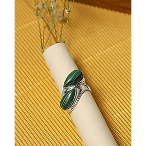 YoTreasure Malachite Solid 925 Sterling Silver Bypass Ring Jewelry