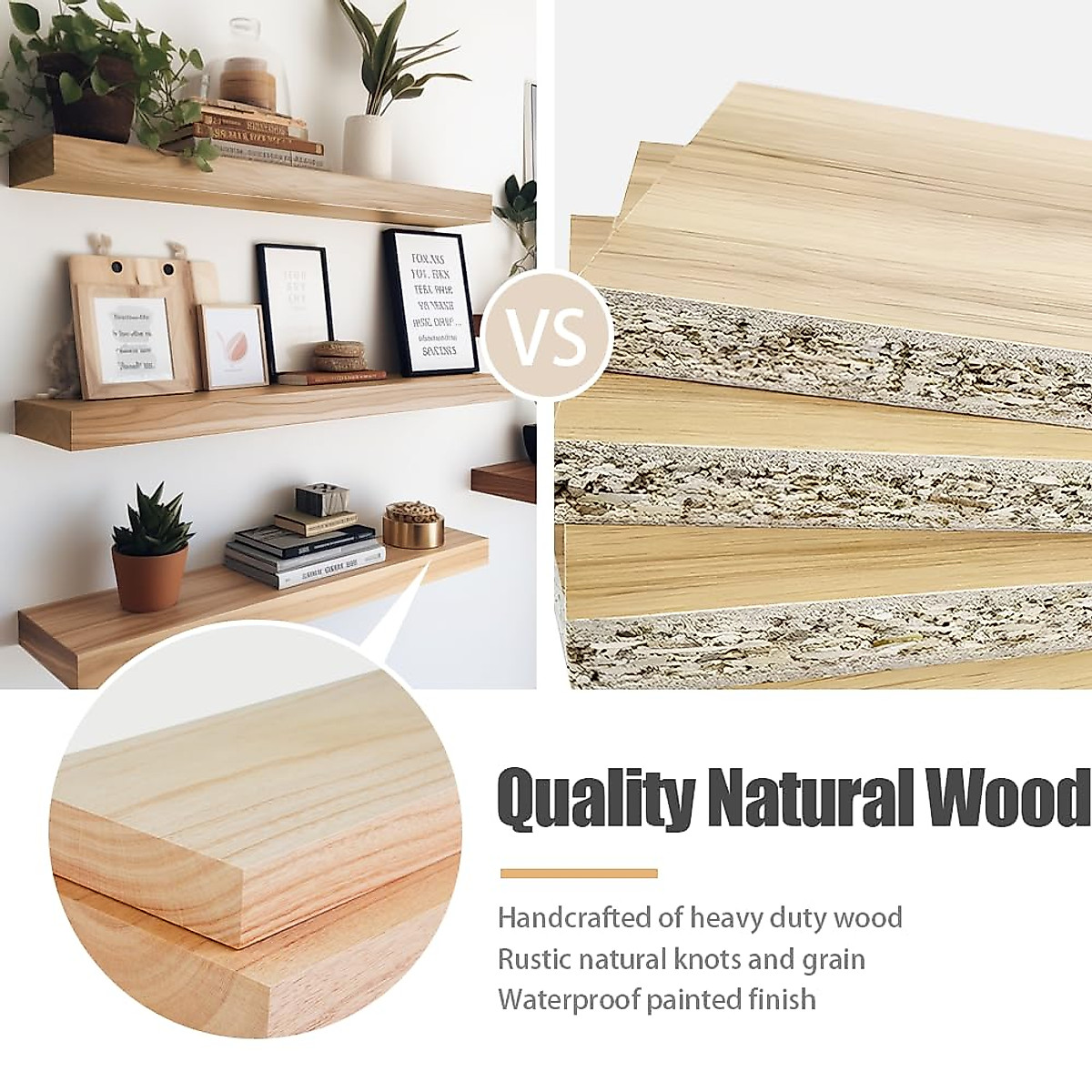 Habudda Floating Shelves, Wood Wall Shelf, Natural Wooden Home Decor for Bathroom Kitchen Bedroom, Hanging Mounted Invisible Bracket, Extra Long 35.5 Inch, Set of 2