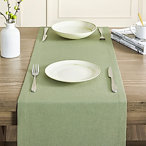 ZeeMart Basic Linen Style Table Runner, 14 x 72 Inch Sage Green, Rustic Farmhouse Green Table Runners 72 Inches Long, Everyday Polyester Table Runner - Machine Washable & Easy Care