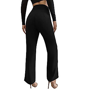 SweatyRocks Women's Elegant High Waist Solid Long Pants Office Trousers Solid Black S