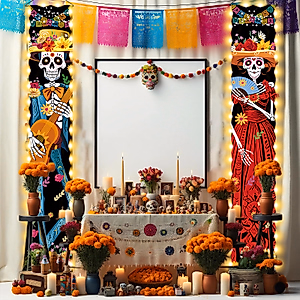 Aovaely LED Day of The Dead Sign Banners Decorations, Light Up Sugar Skull Dia De Los Muertos Altar Decorations for Halloween Day of The Dead Party Outdoor Indoor Home Decor Supplies 71x12 Inches
