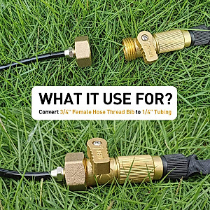 HOMENOTE US Standard Faucet Adapter, 3/4'' to 1/4'' Hose Adapter, Convert 3/4" Female Hose Thread Bib to 1/4" Tubing, 2 Brass Adapters with 4 Washers